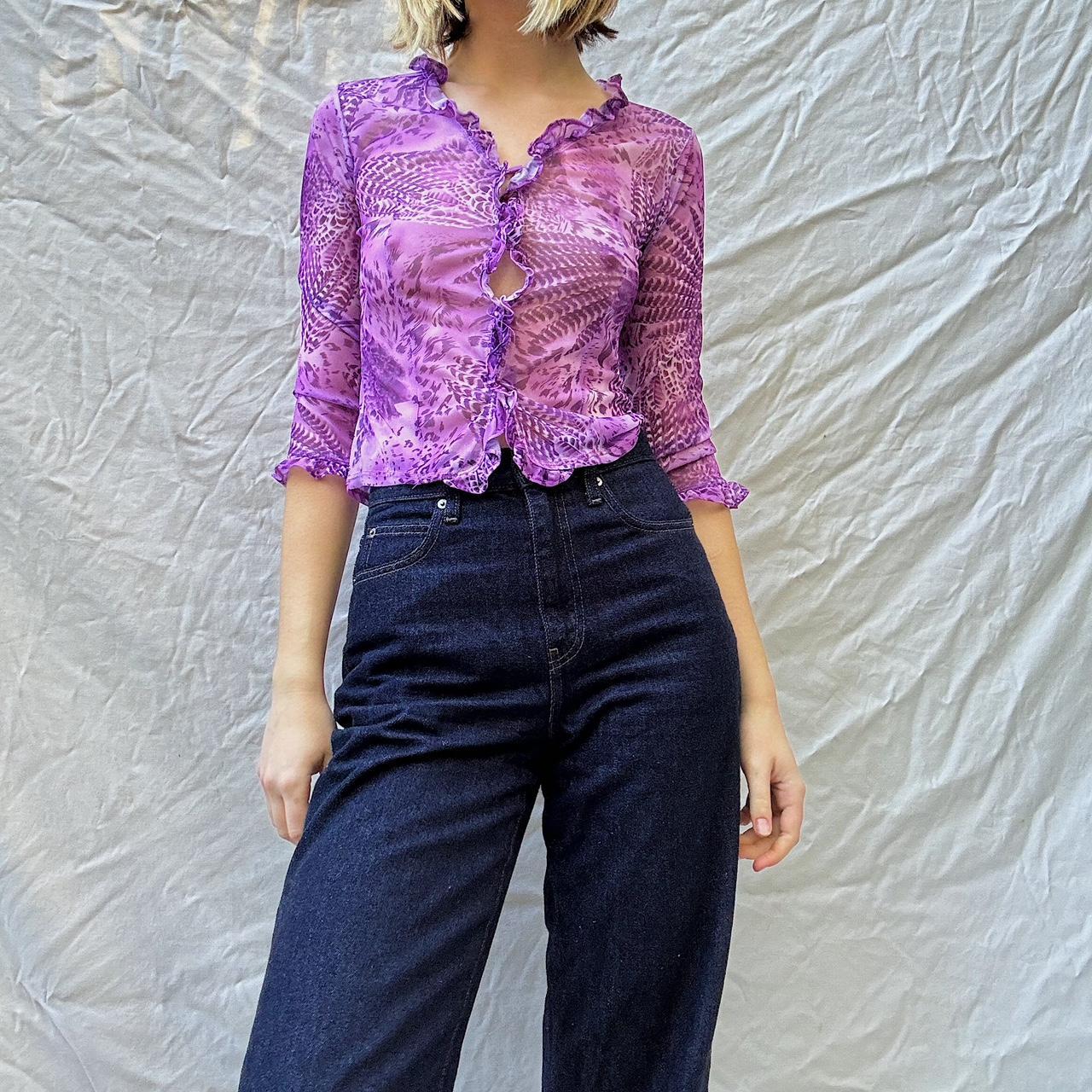 Sheer purple leopard print top. Super stretchy. May... - Depop