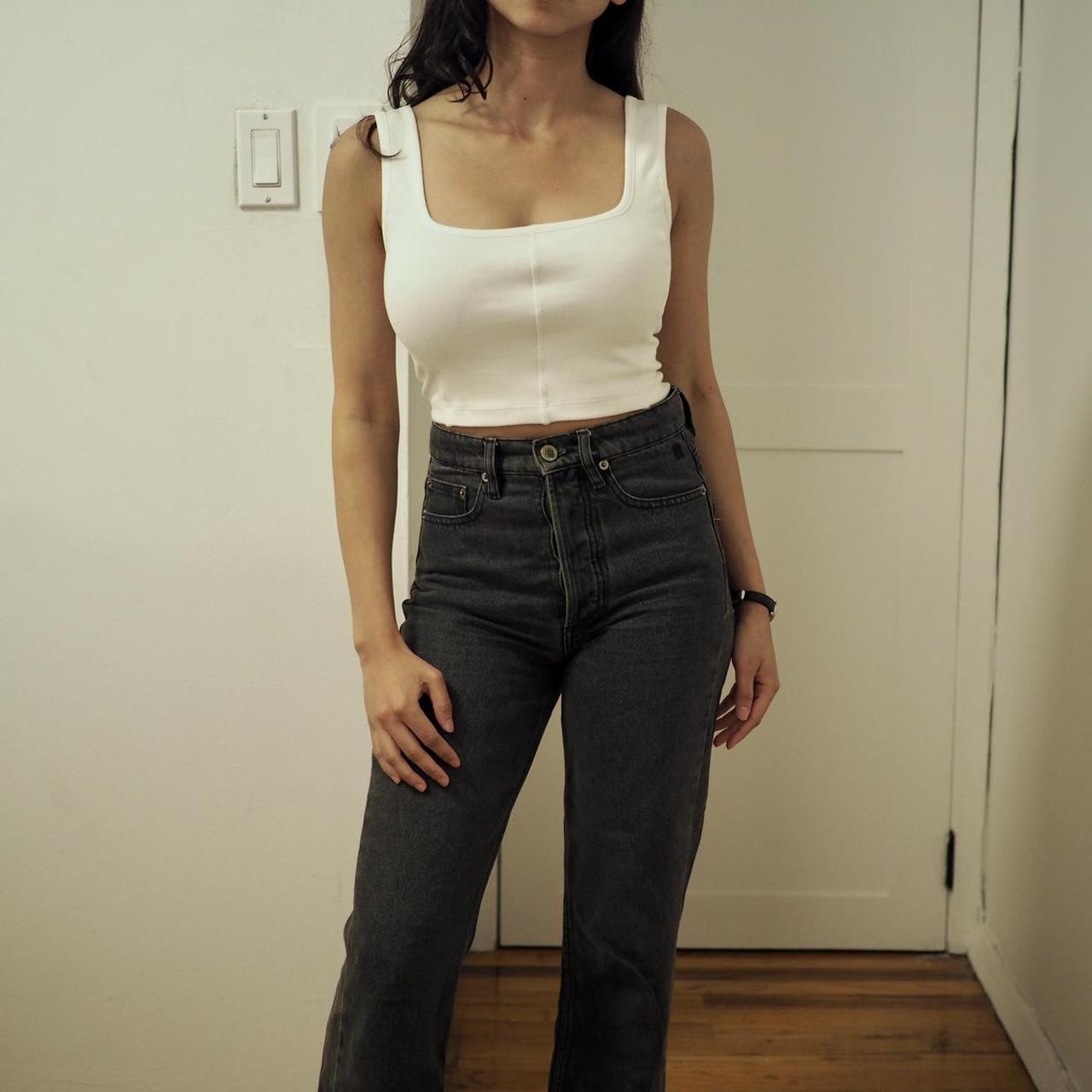 White square neck crop tank top from sustainable... - Depop