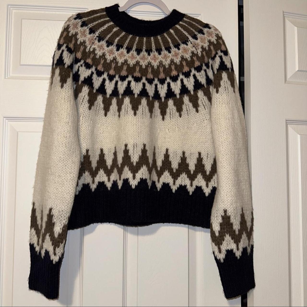 Frame Fair Isle Ivory Navy Sweater Medium - Depop