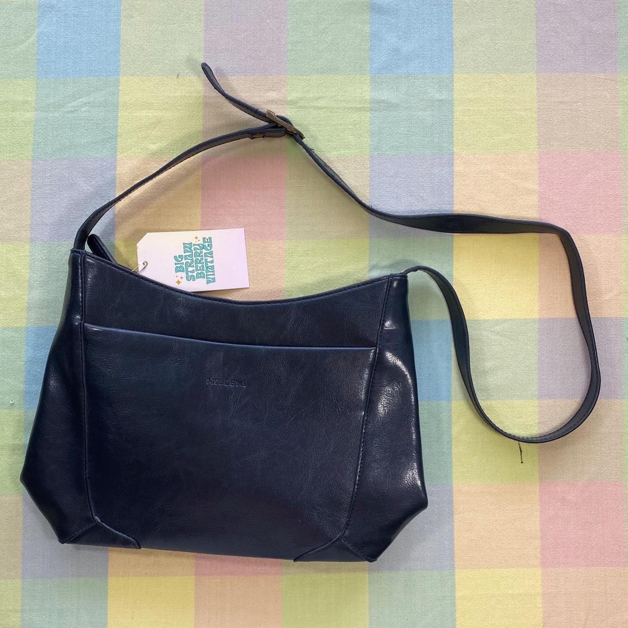 90s Retro Navy Blue Pleather Purse No pictures on... - Depop