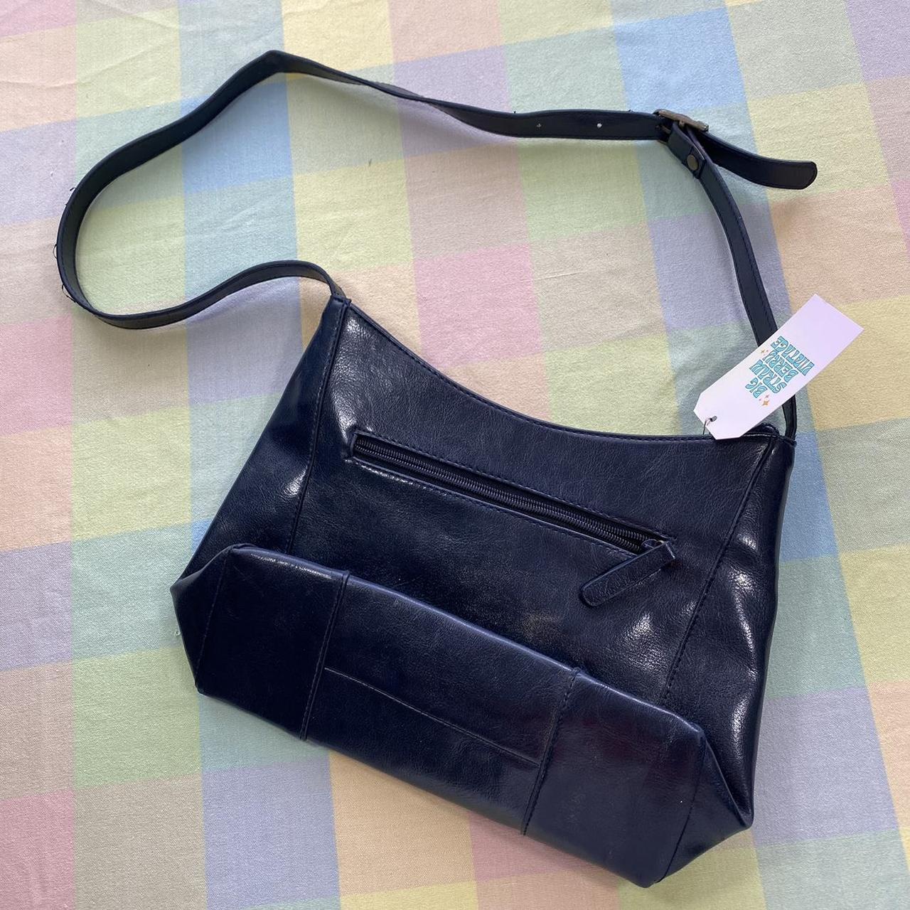 90s Retro Navy Blue Pleather Purse No pictures on... - Depop
