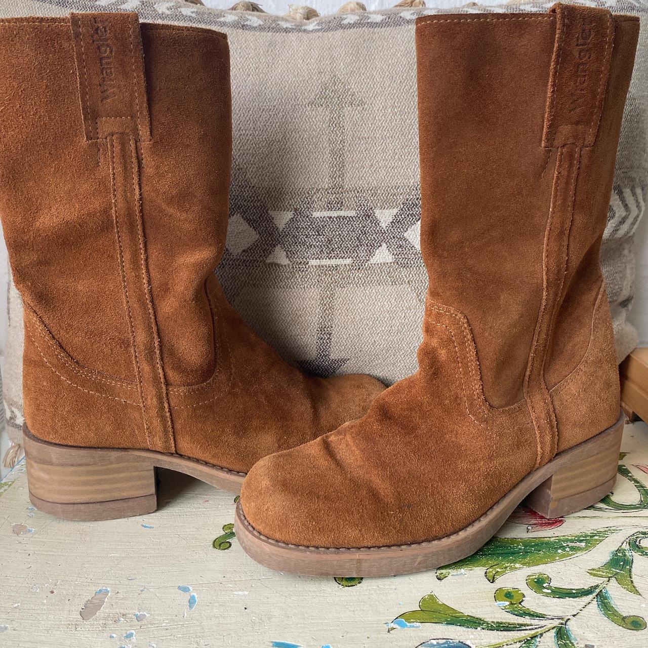 Vintage wrangler suede tan cowboy western boots.... - Depop