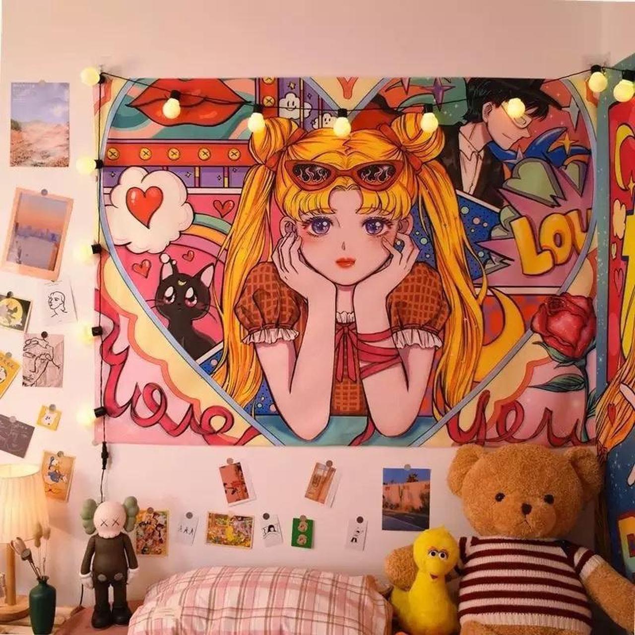 Anime Girl Tapestry Wall Hanging Room Carpet... - Depop