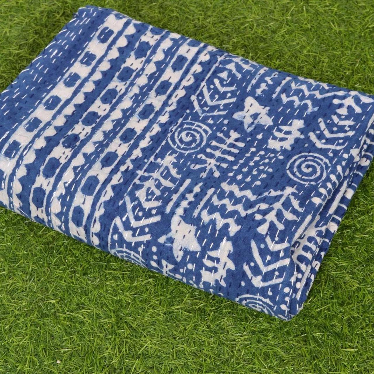 Indian Hand Block Print 100% Cotton Handmade Kantha... - Depop