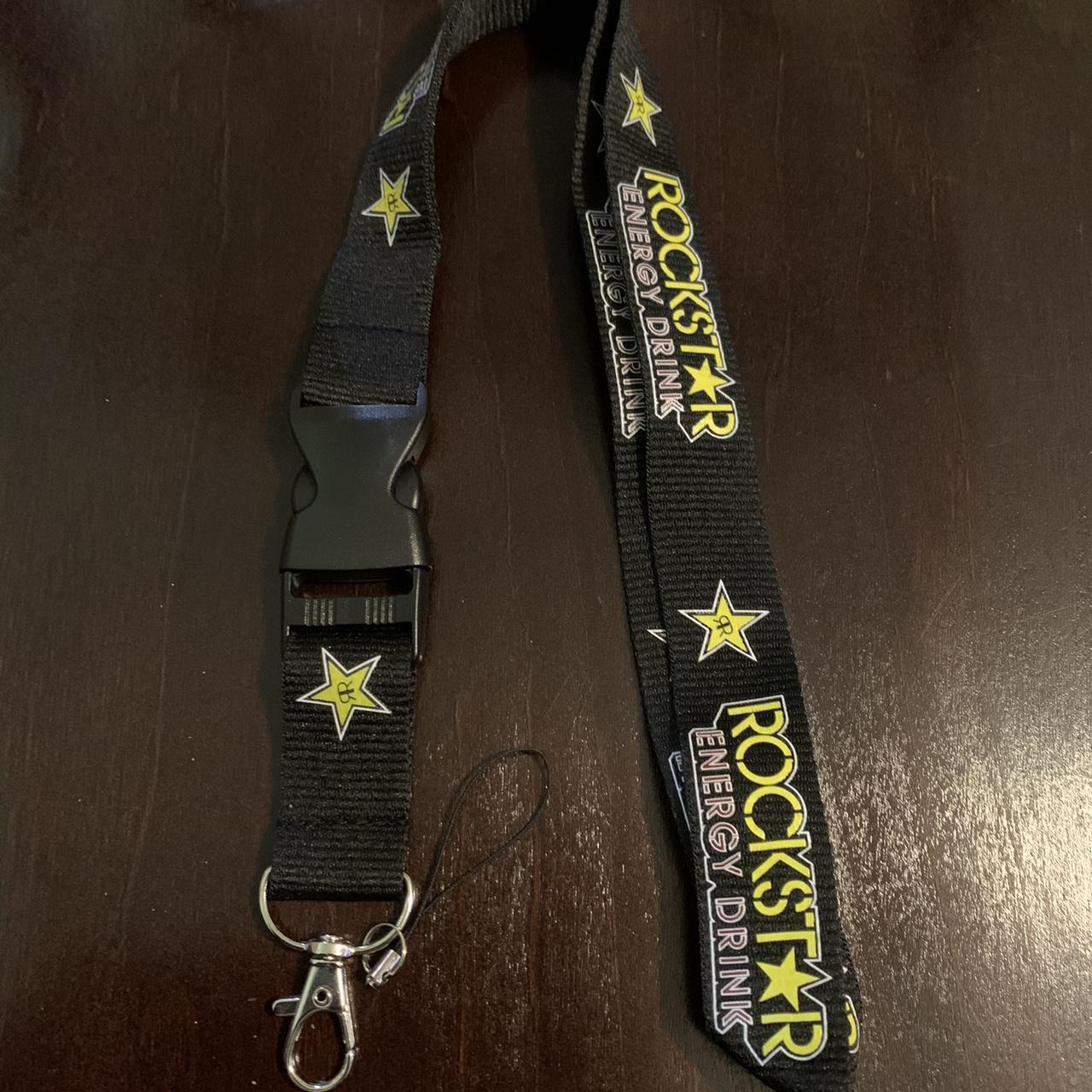 Black Rockstar Energy Detachable Lanyard Keychain New - Depop