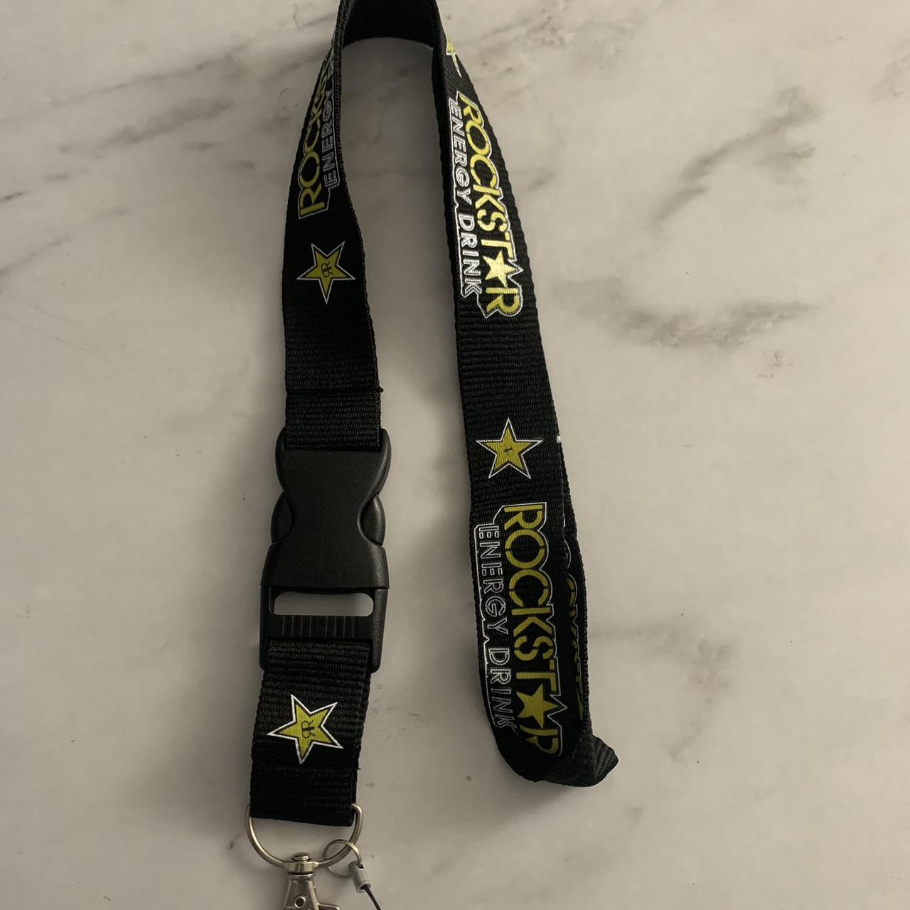 Black Rockstar Energy Detachable Lanyard Keychain New - Depop
