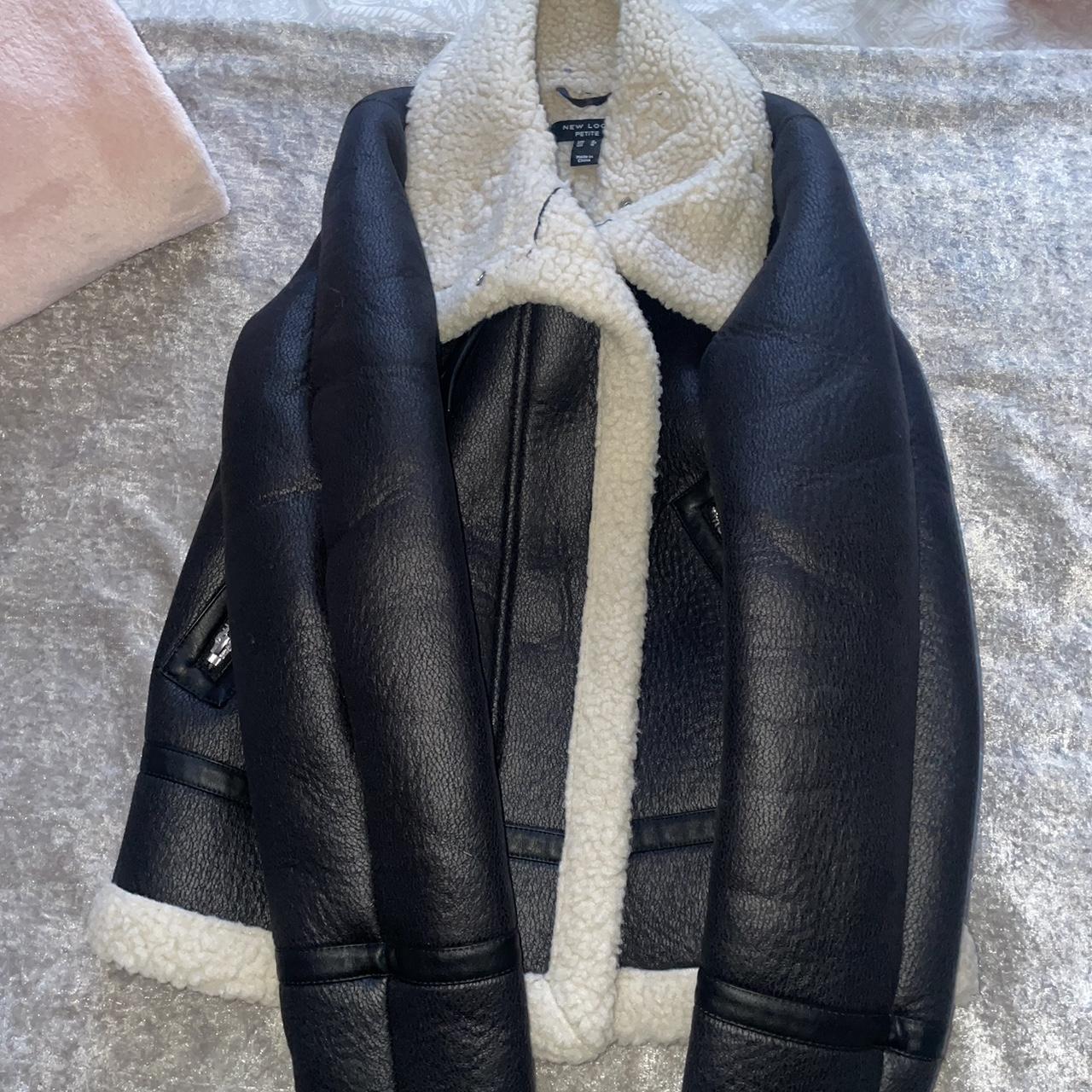 Women’s Borg leather jacket Size 4 New look Brand... - Depop