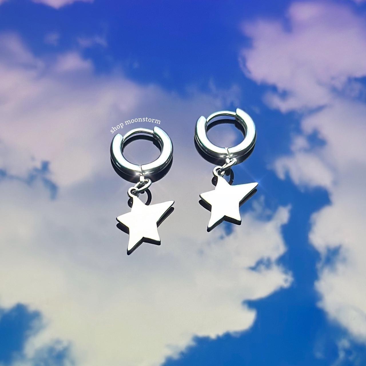 NEW silver asymmetrical star hoop earrings ⭐️ - 8mm... - Depop