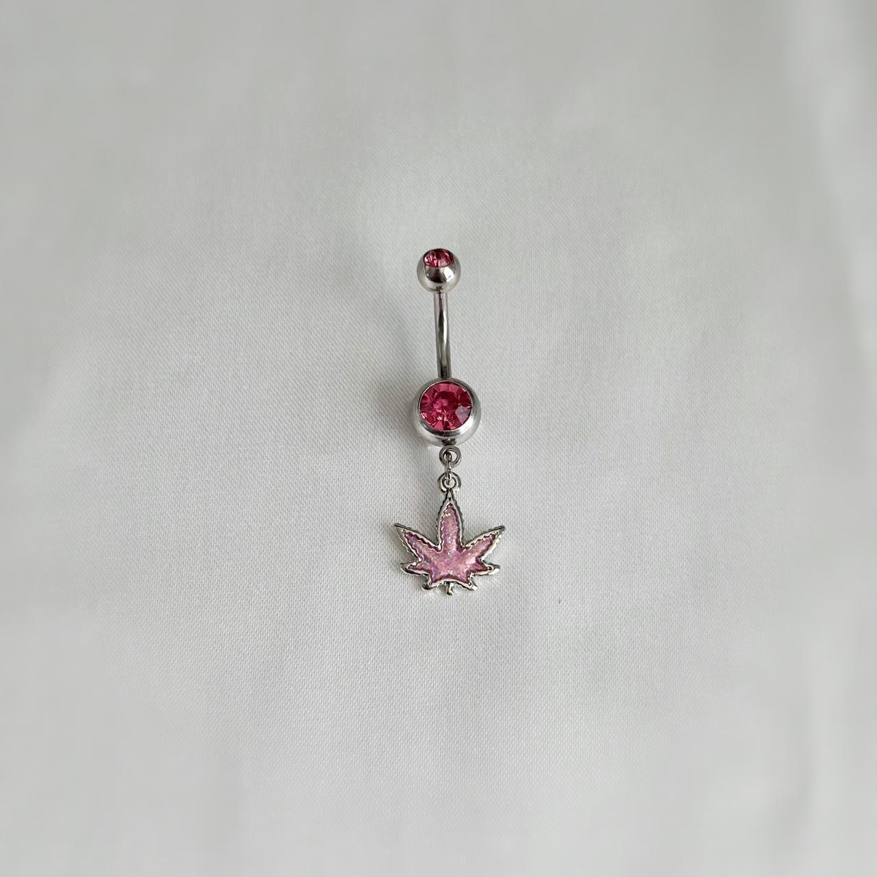 Sparkly pink leaf belly piercing ring - 14g -... - Depop