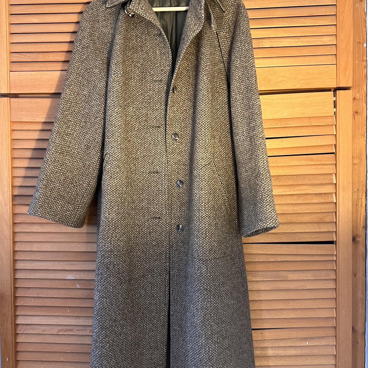 Vintage, long tweed trench coat. Lovely fabric.... - Depop