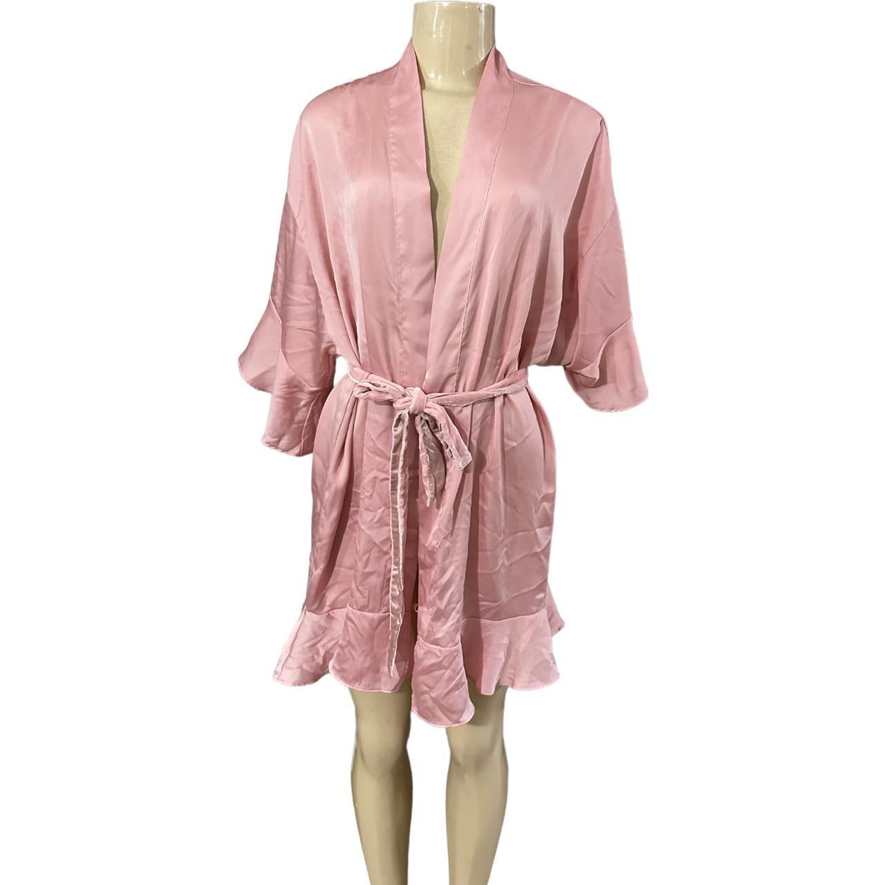 Satin baby pink ruffle robe No flaws - Depop