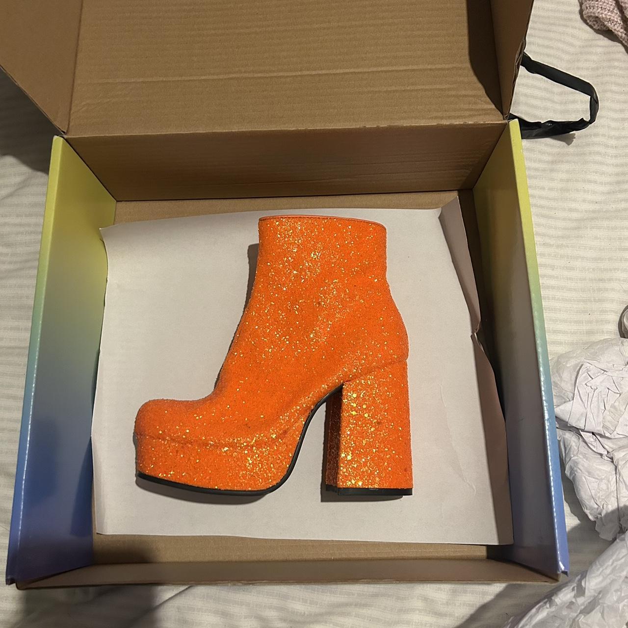 Dolls Kill Orange Glitter Boot Brand new & unworn... - Depop
