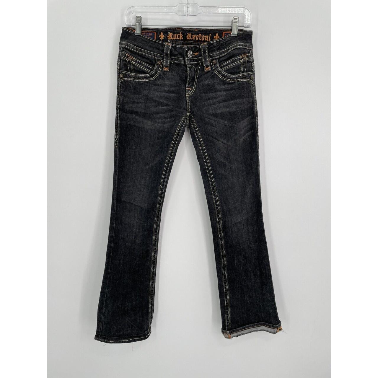 Rock Revival Gray Bootleg Jeans Embroidered Regular... - Depop