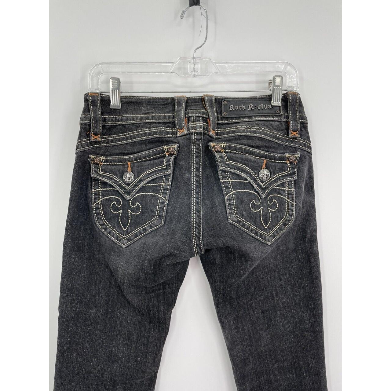 Rock Revival Gray Bootleg Jeans Embroidered Regular... - Depop