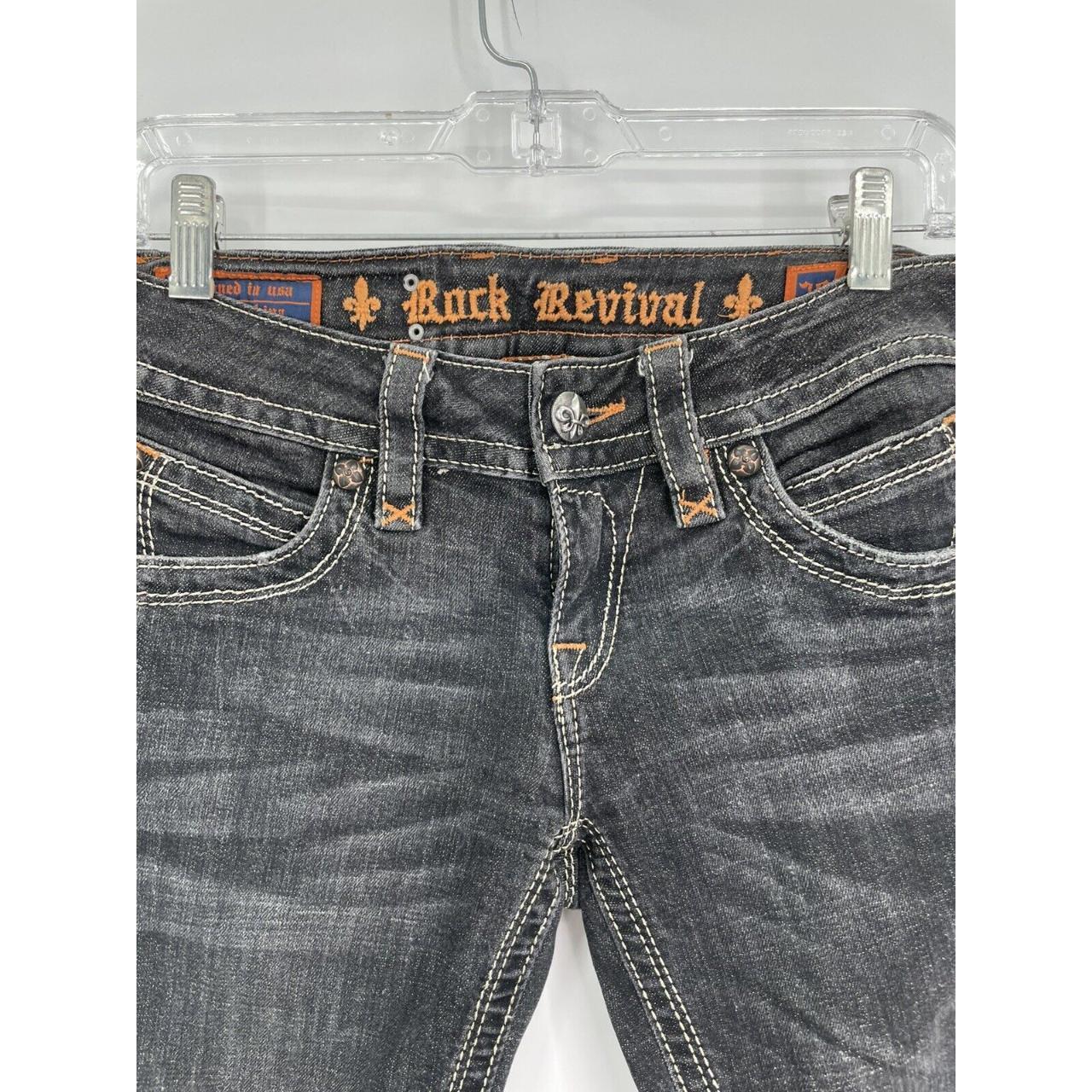 Rock Revival Gray Bootleg Jeans Embroidered Regular... - Depop