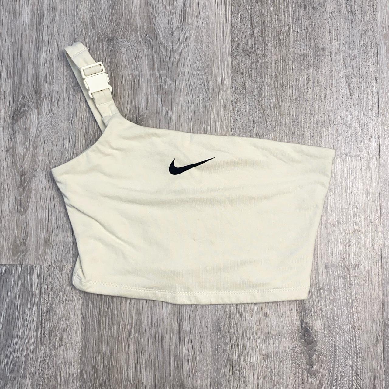 NIKE ONE SHOULDER CROP TOP - CREAM (SMALL) WORN ONCE - Depop