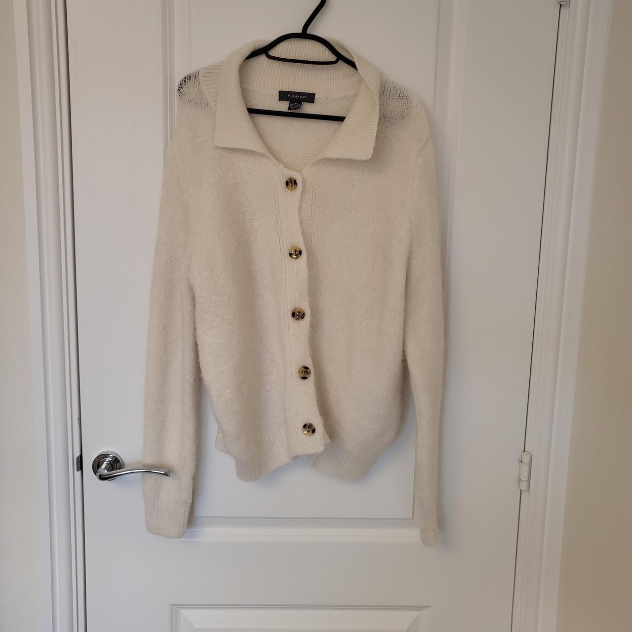 Primark 2xs button-up beige cream woolley jumper/... - Depop