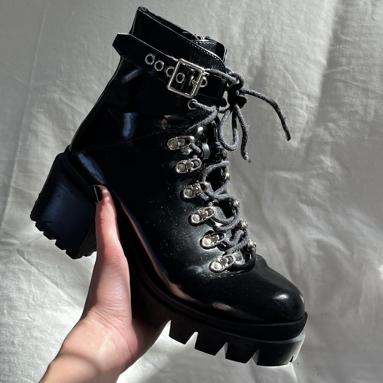 Jeffrey Campbell shiny black ankle boots with silver... - Depop