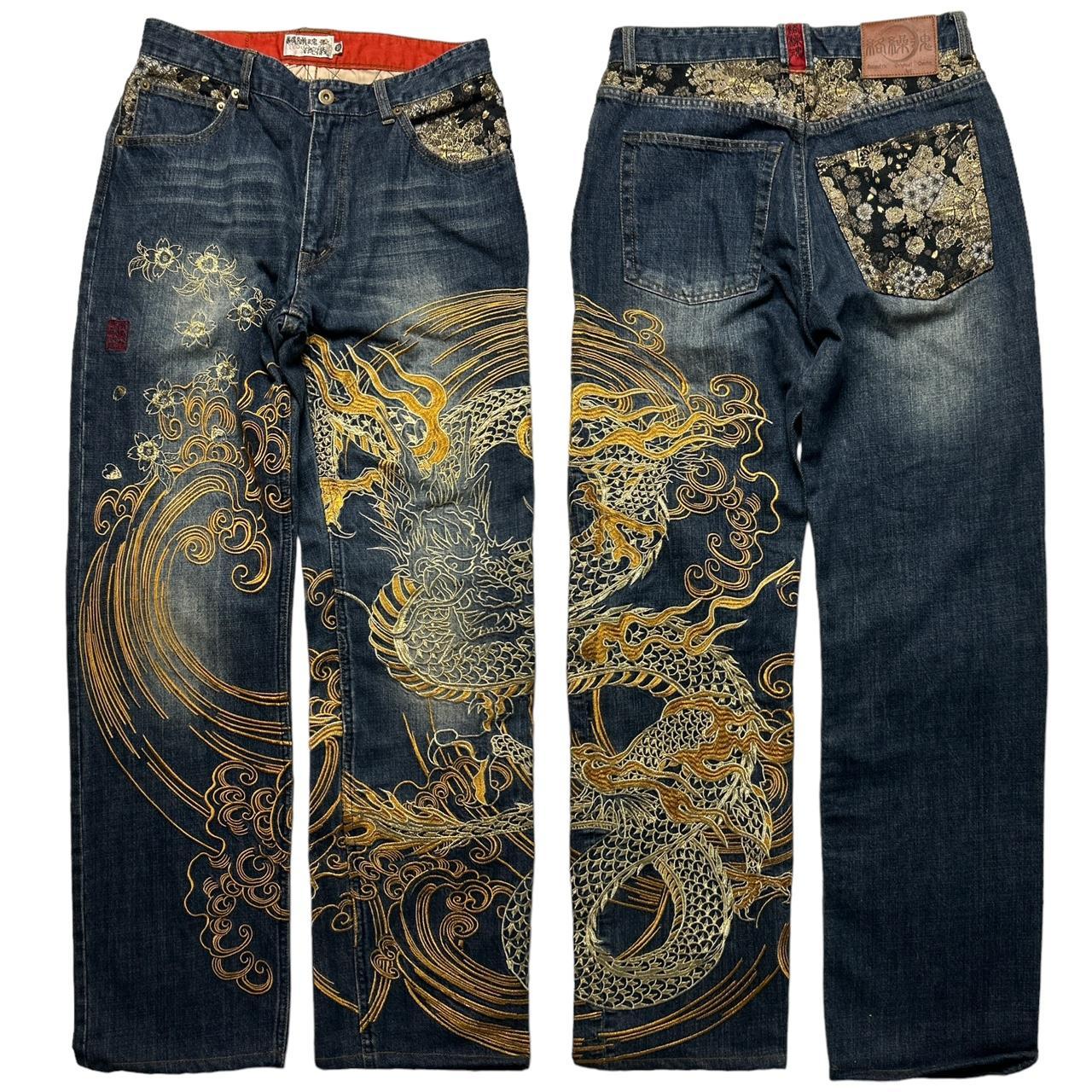 Karakuri Jeans Size 30 Baggy Japanese embroidered... - Depop