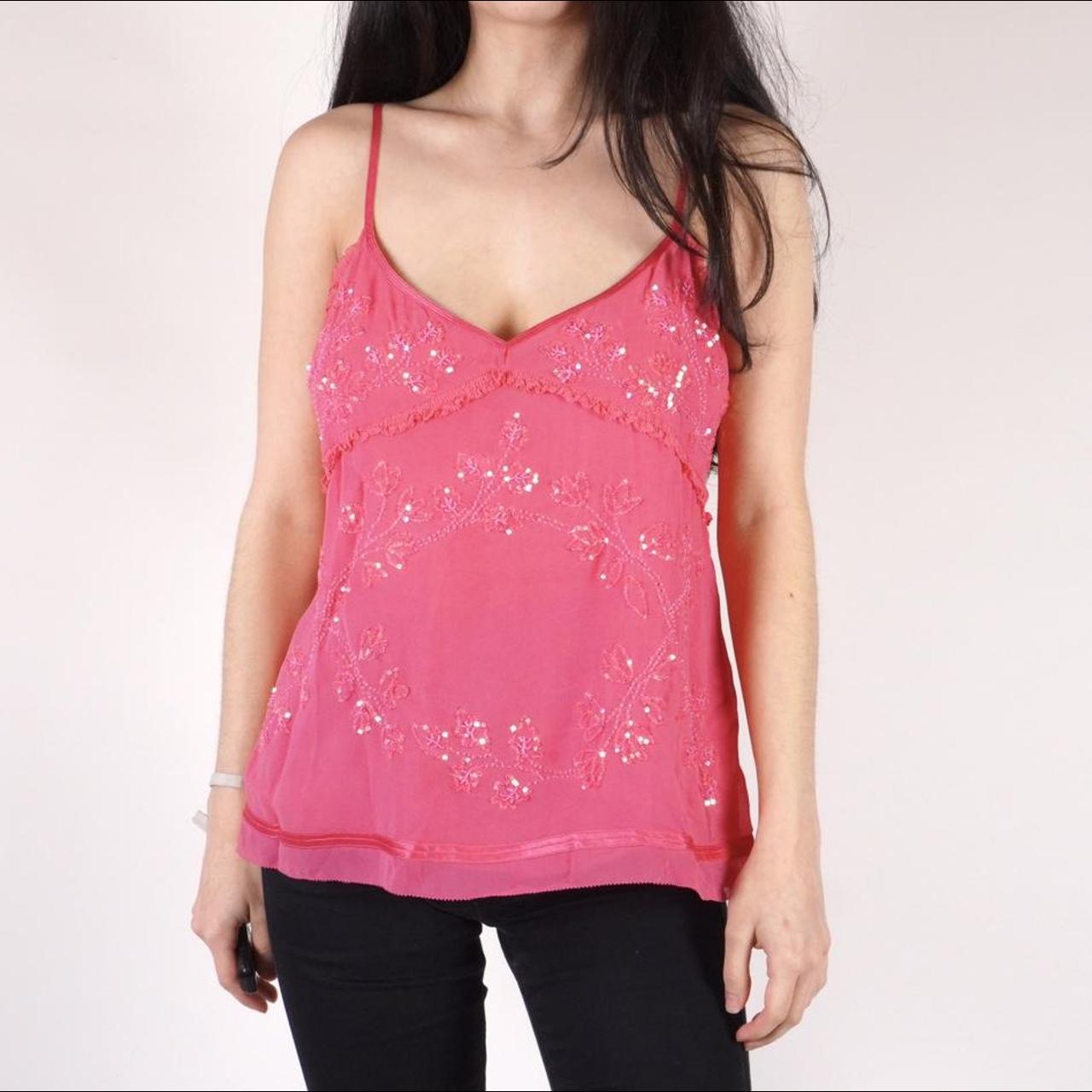 90s pink floral silk cami tank top Brand: bianca... - Depop