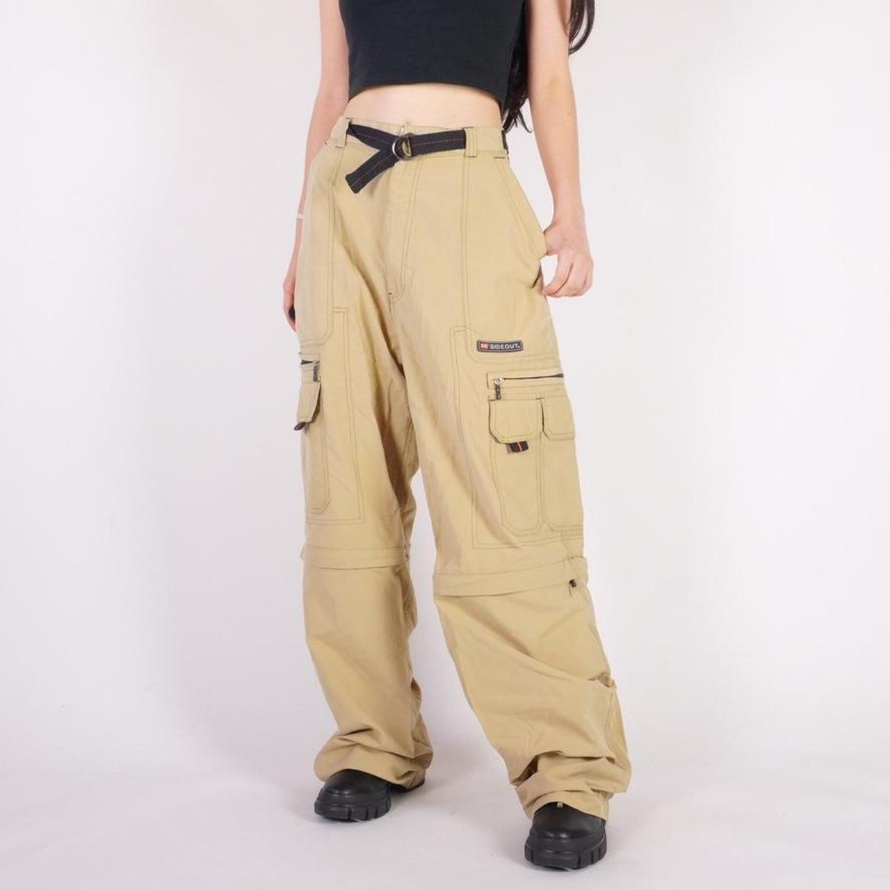 90s brown baggy cargo pants Brand: sideout, nylon... - Depop