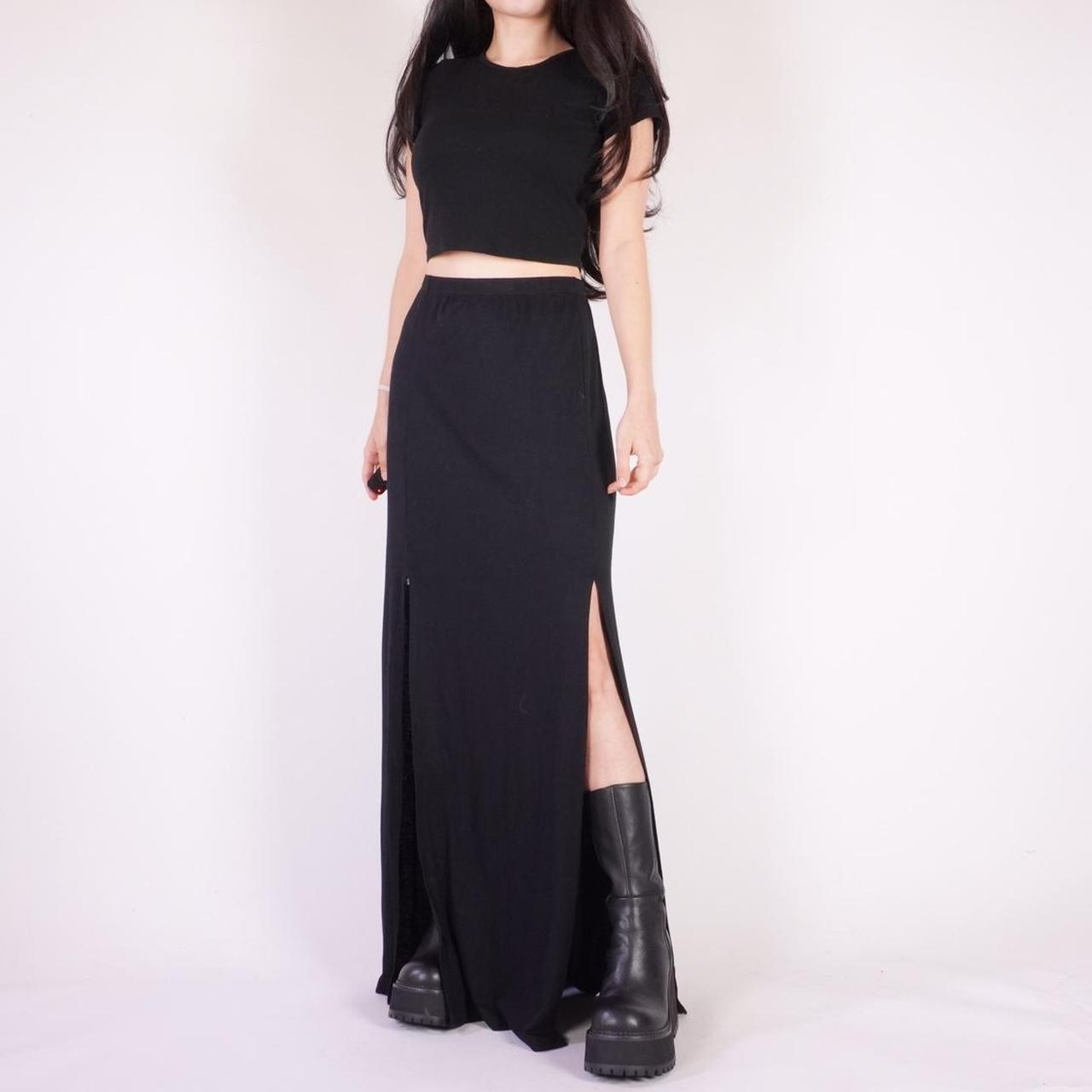 black maxi skirt w/ side slits Brand:jw style, rayon... - Depop