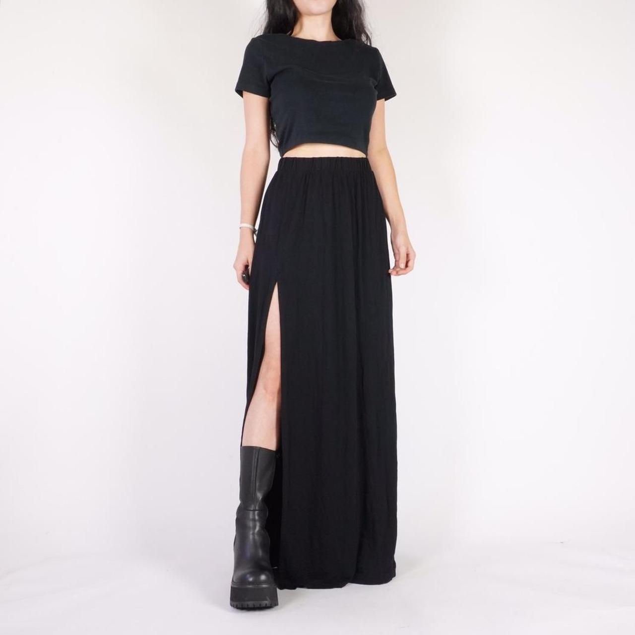 Y2k black stretch maxi skirt Brand: jack, rayon... - Depop