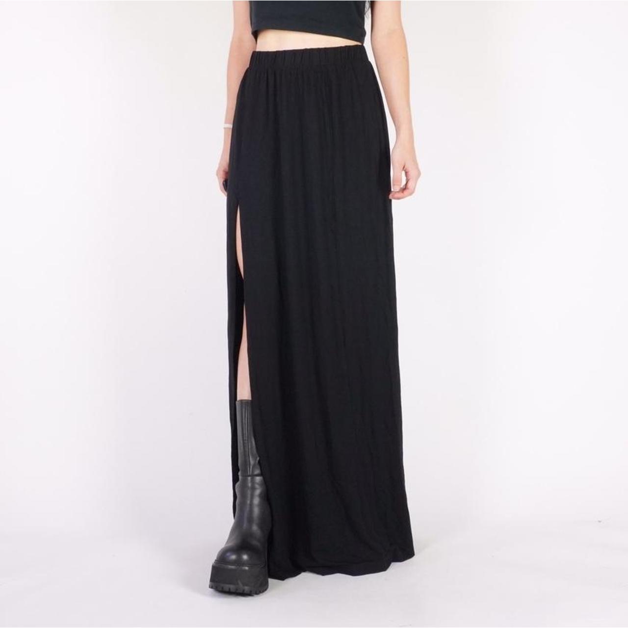Y2k black stretch maxi skirt Brand: jack, rayon... - Depop