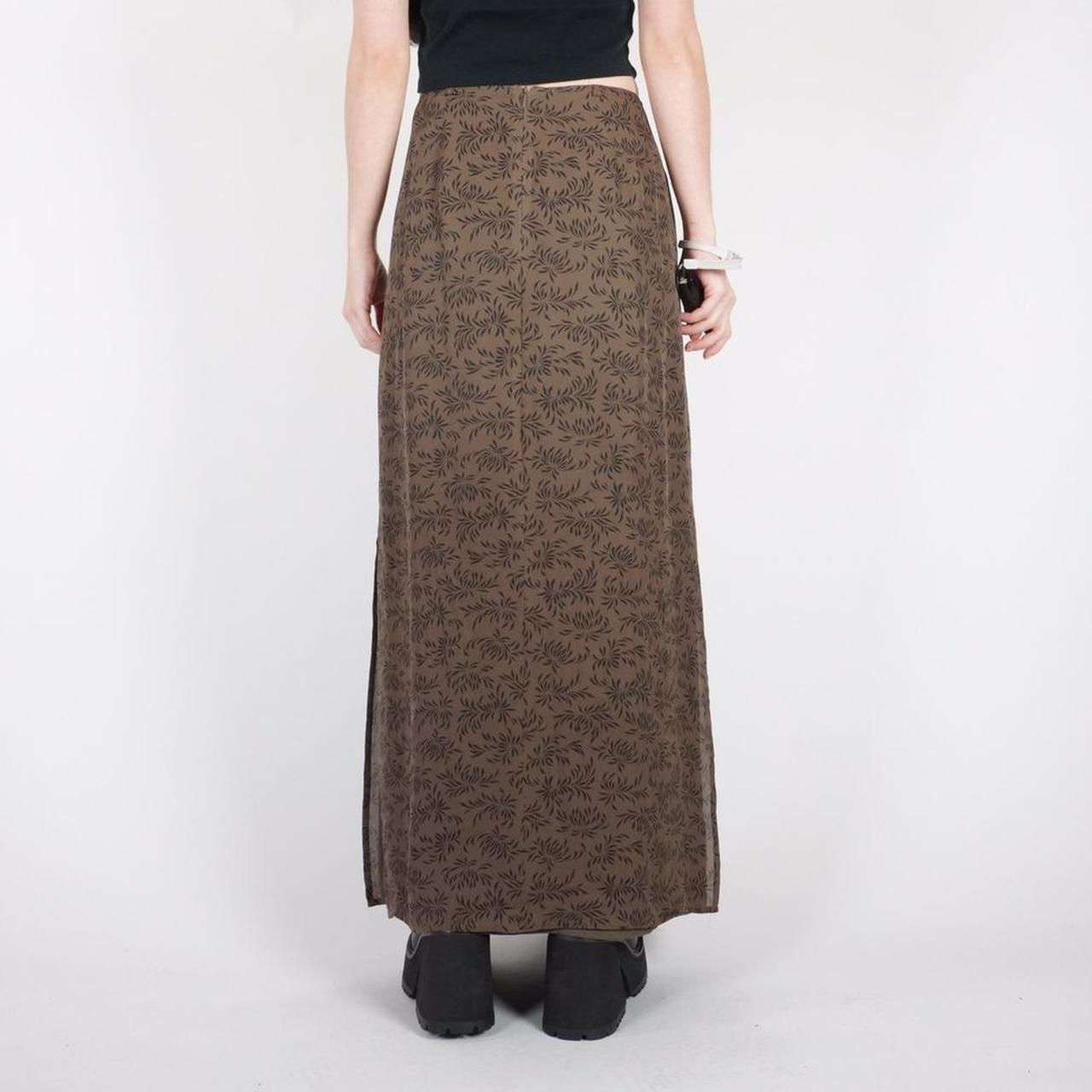 90s green silk floral maxi skirt w/ slits Brand:... - Depop