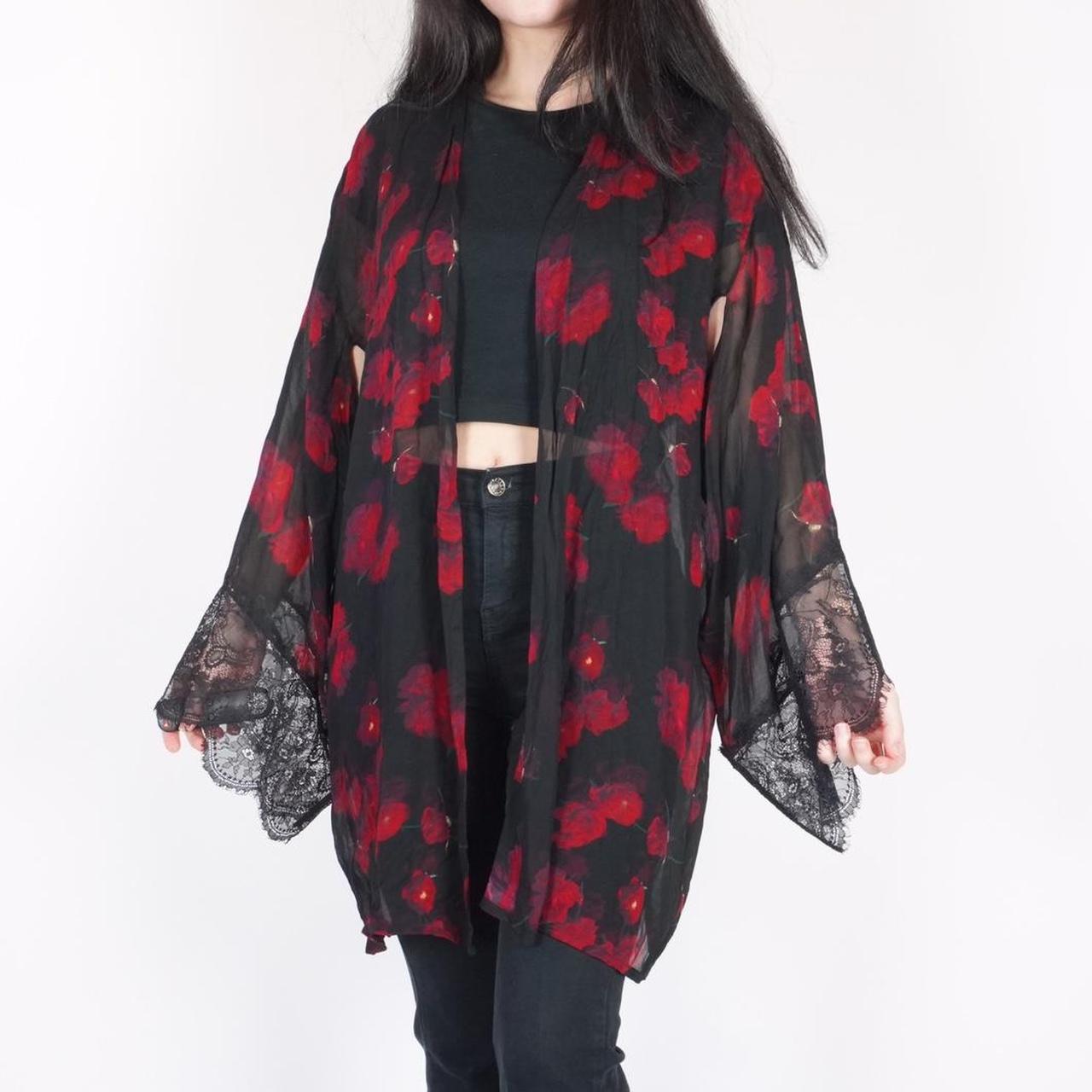black red sheer lace cardigan top Brand: winston... - Depop