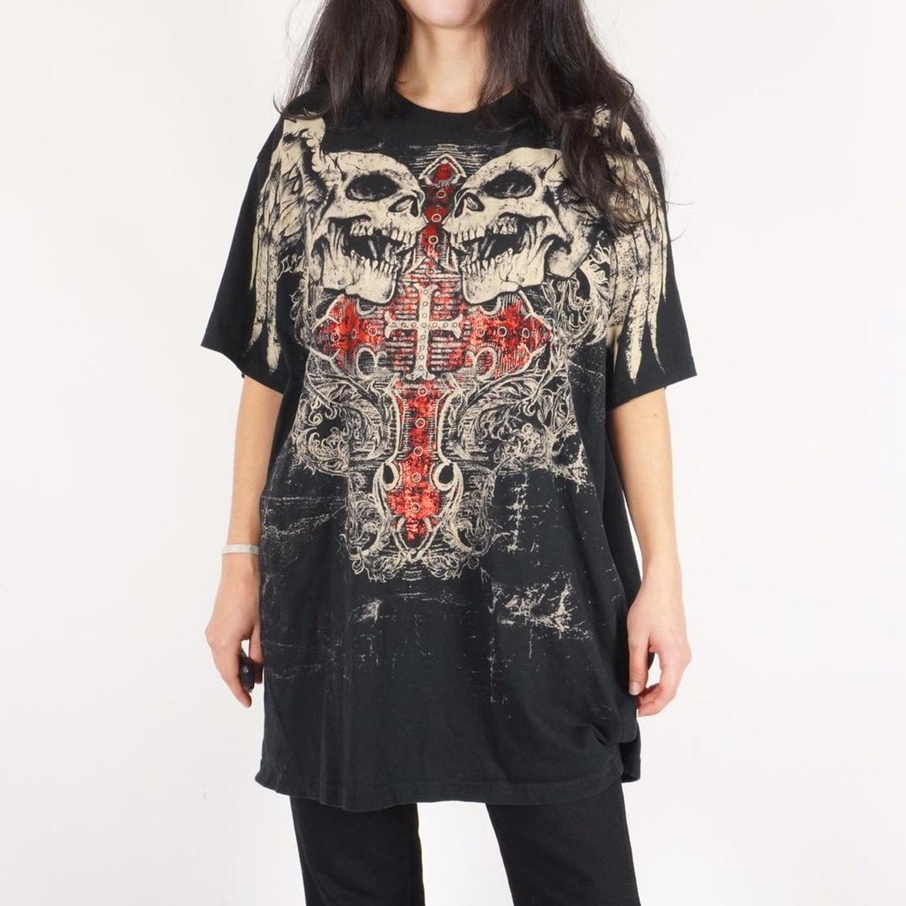 y2k black mall goth skull t shirt Brand: chemistry,... - Depop