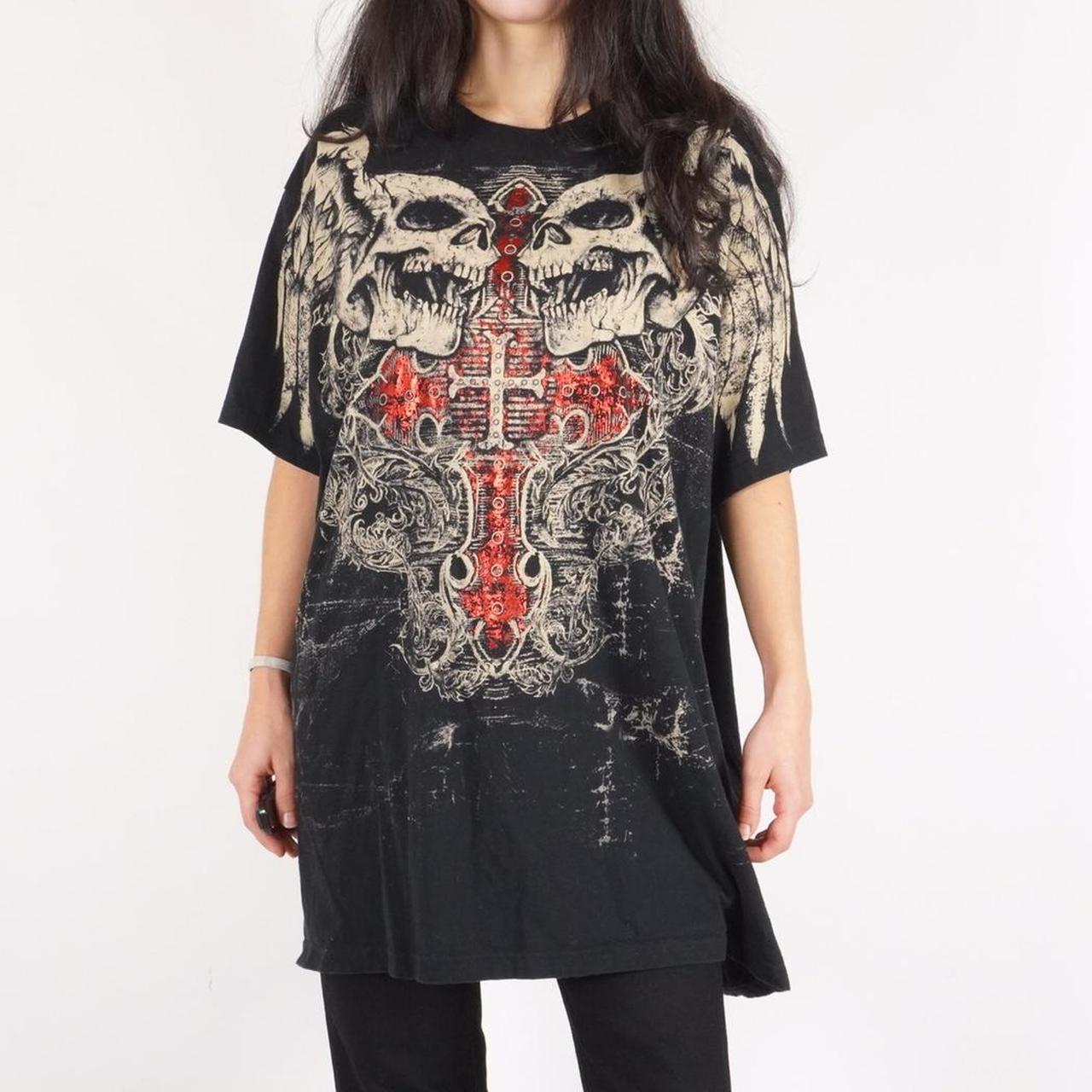 y2k black mall goth skull t shirt Brand: chemistry,... - Depop