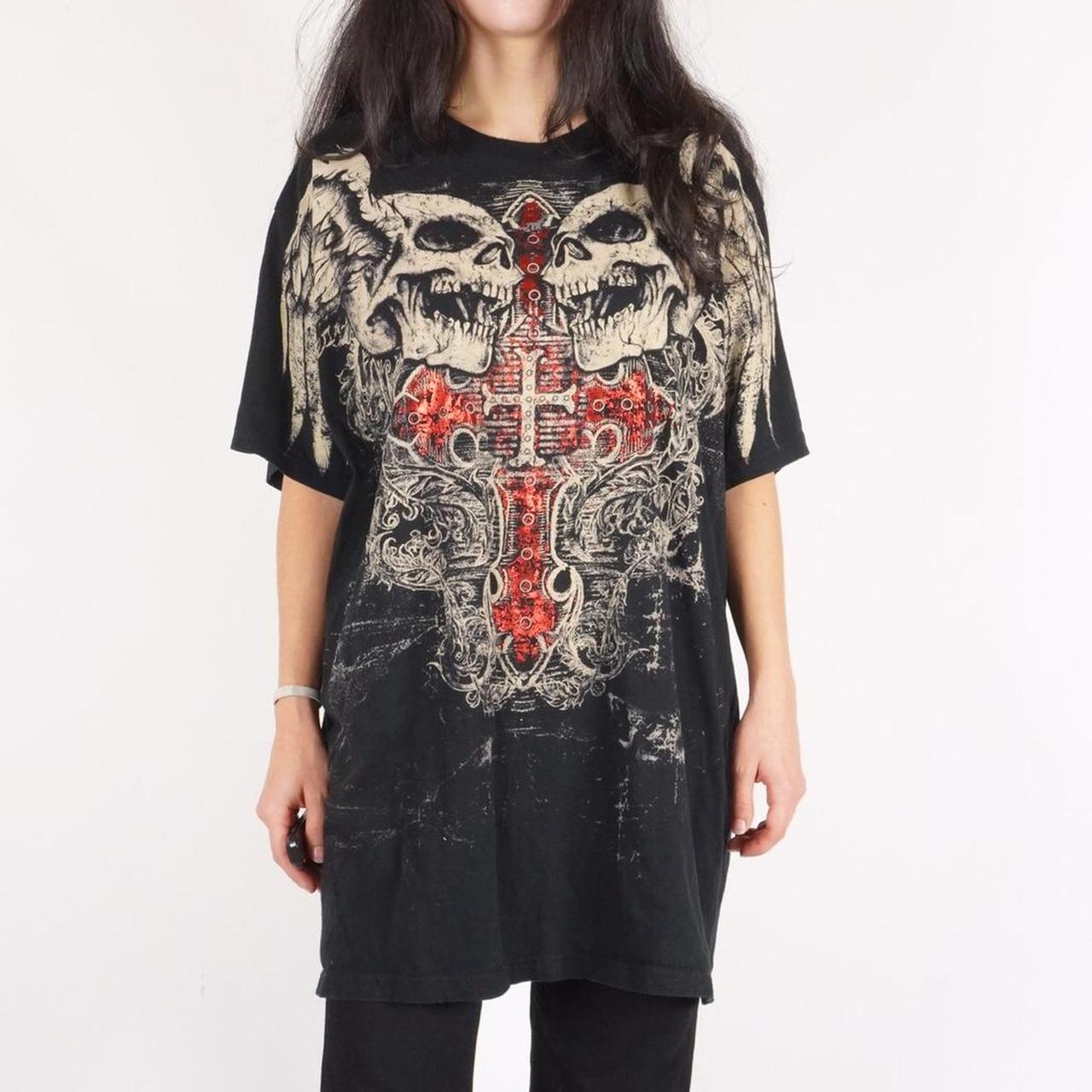 y2k black mall goth skull t shirt Brand: chemistry,... - Depop