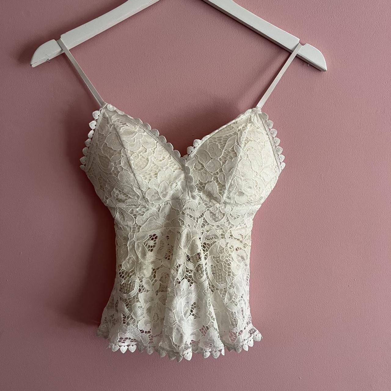 Gorgeous gorgeous white lacy cami top! Zip up and... - Depop