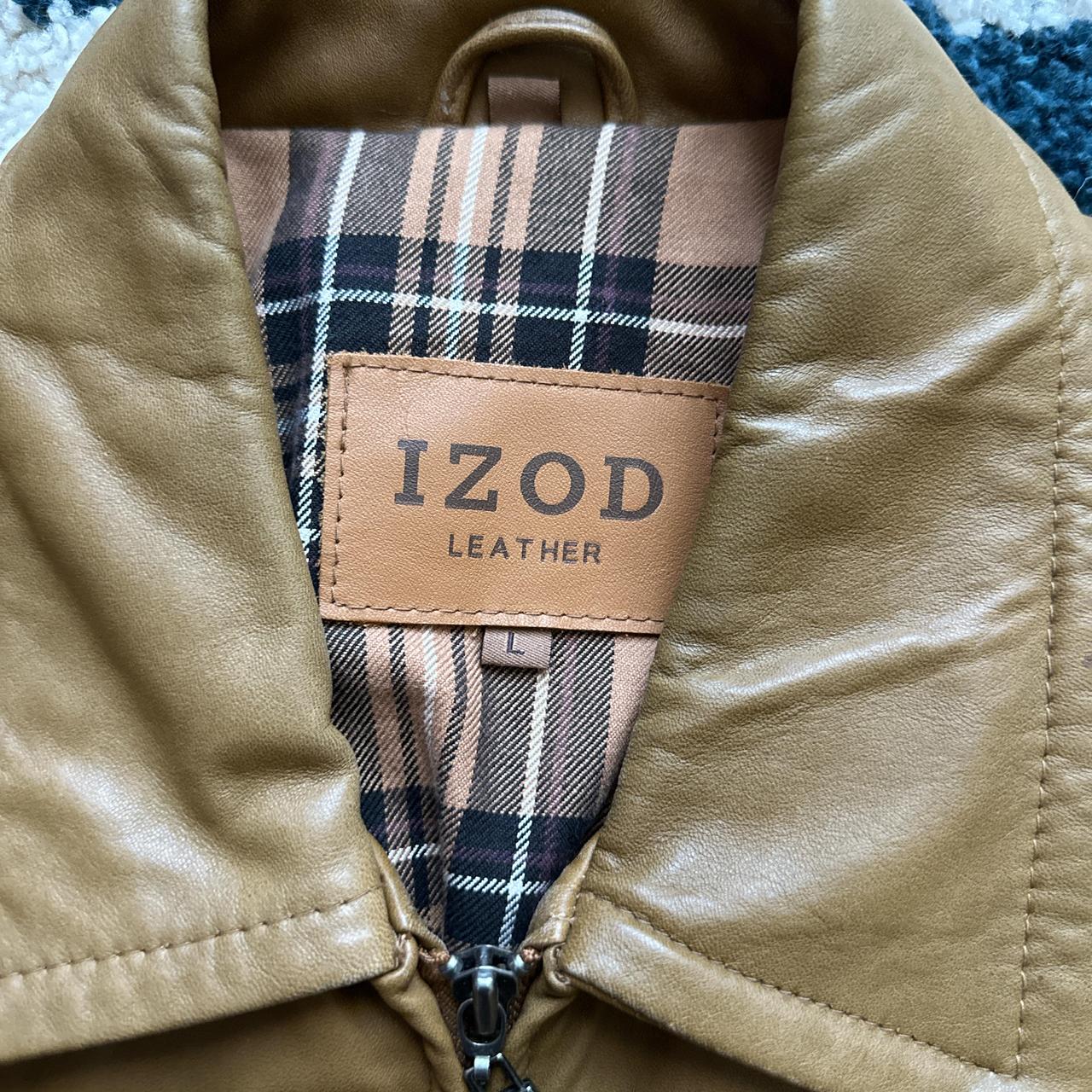 IZOD men’s leather bomber jacket in a spicy... - Depop