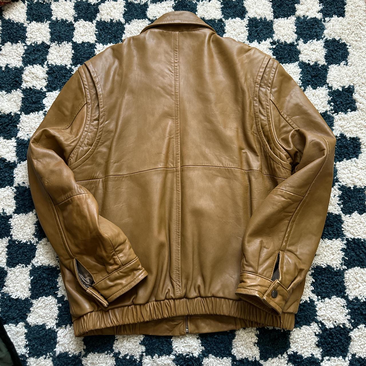 IZOD men’s leather bomber jacket in a spicy... - Depop