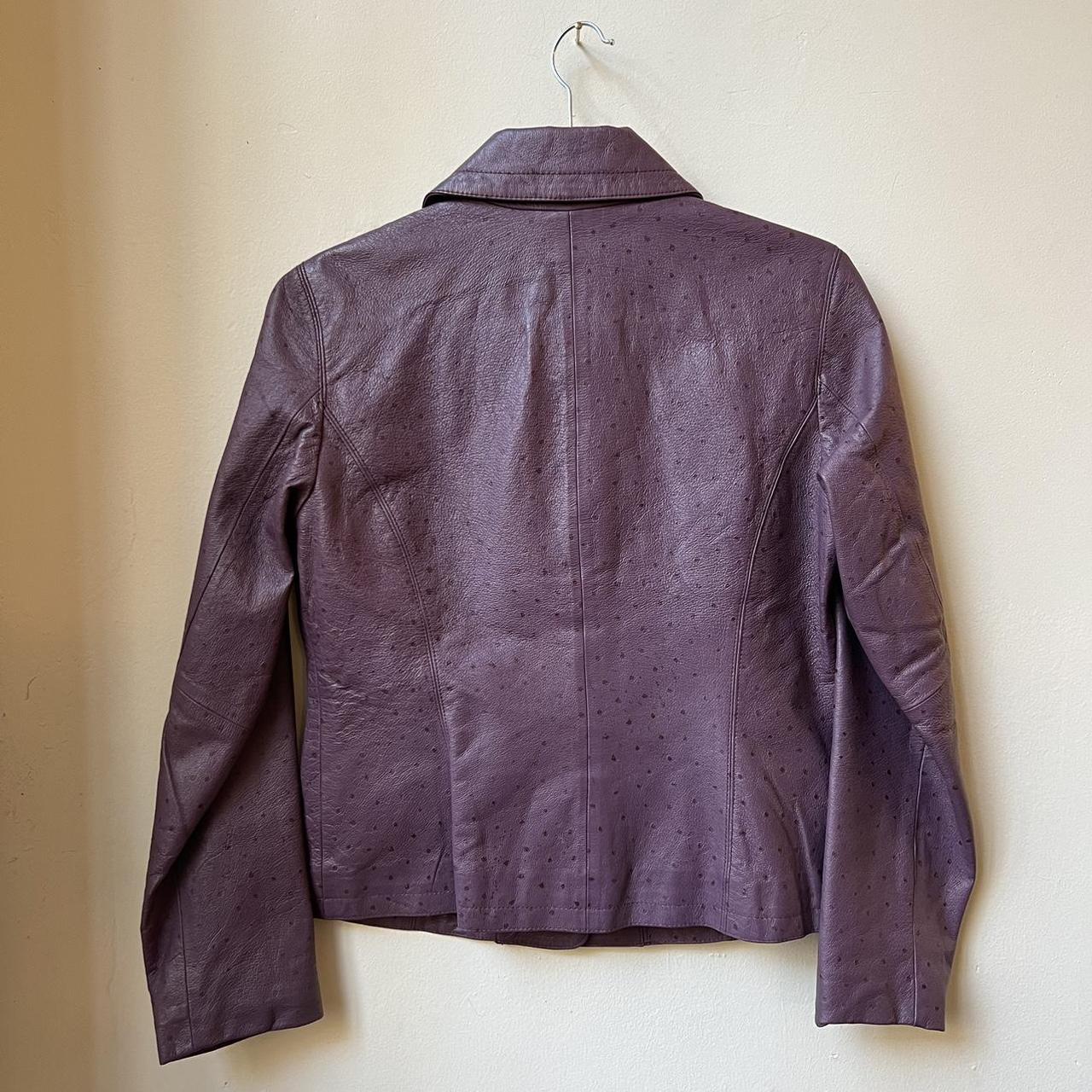 Purple button up leather jacket - Depop