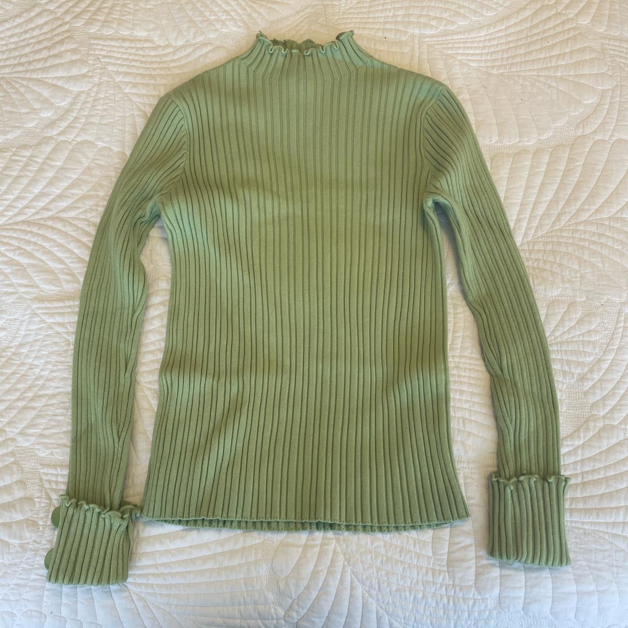 Green ribbed knit shirt with button sleeves &... - Depop