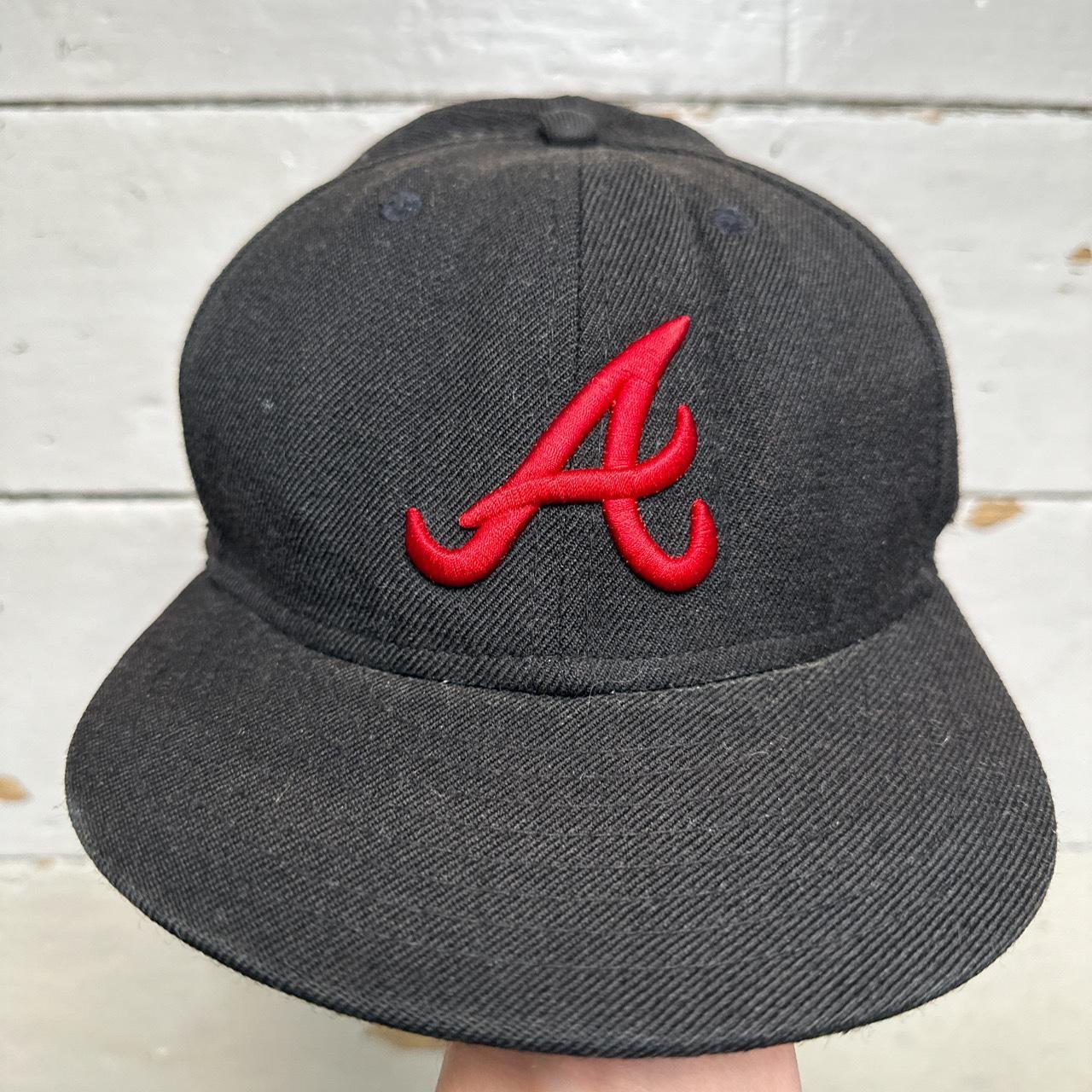 New Era Atlanta Braves Black and Red Fitted Cap 🔥... - Depop