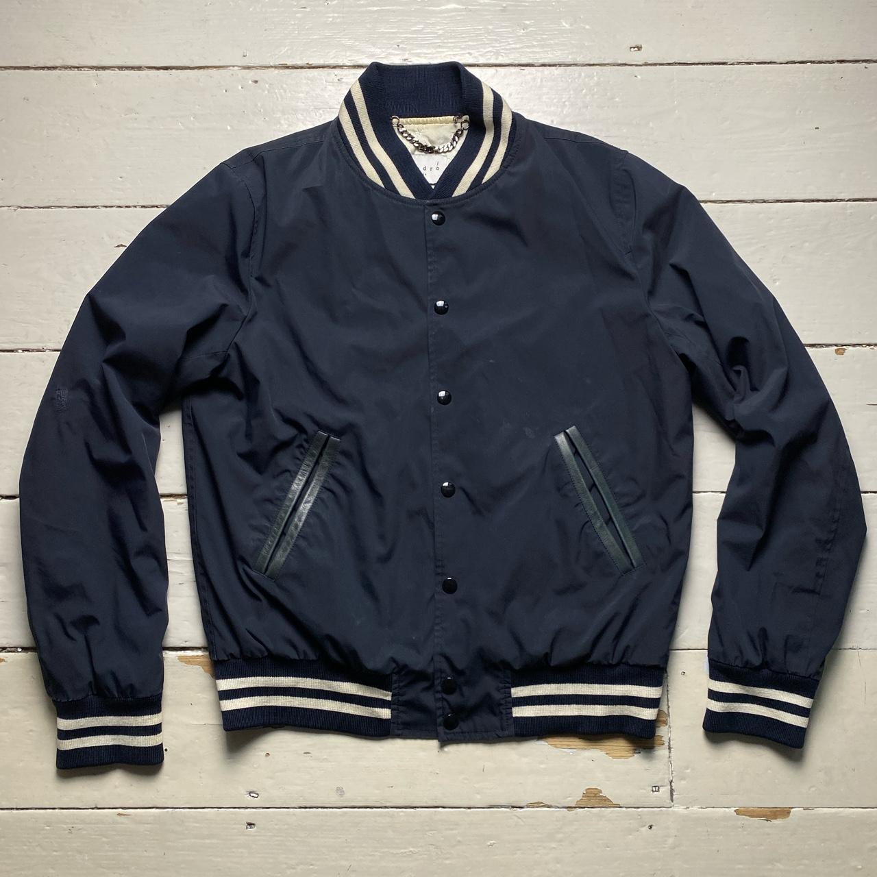 Sandro Navy and White Bomber Jacket 🌊 In good... - Depop