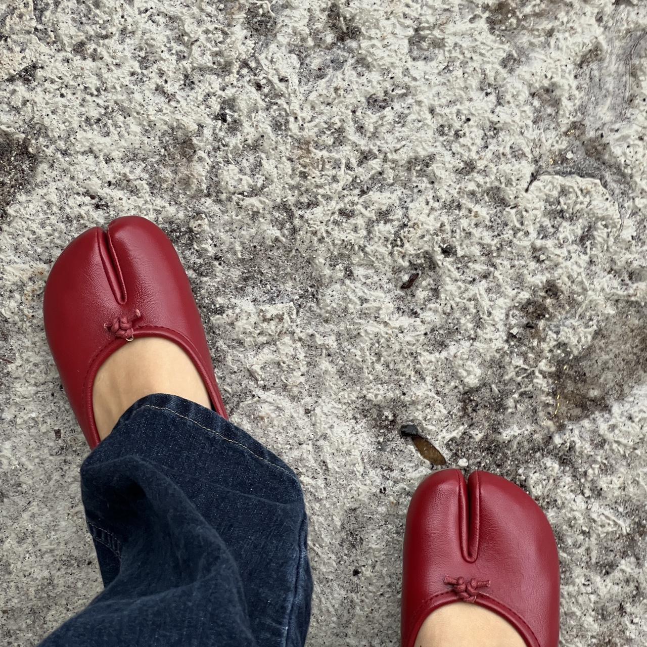 Red split toe tabi style flats. Only worn a few... - Depop