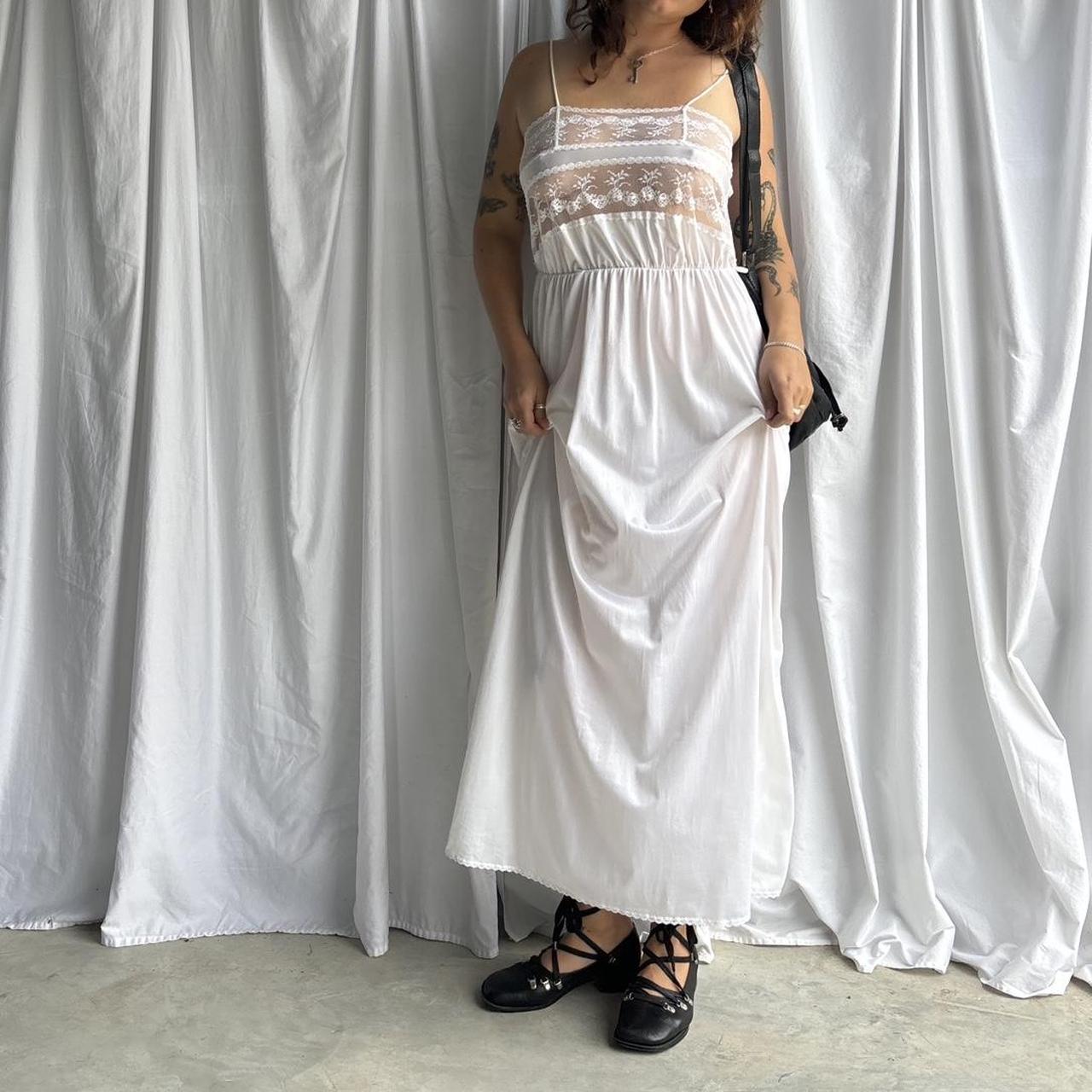 70s vintage sheer ivory lace maxi dress sheer lace... - Depop