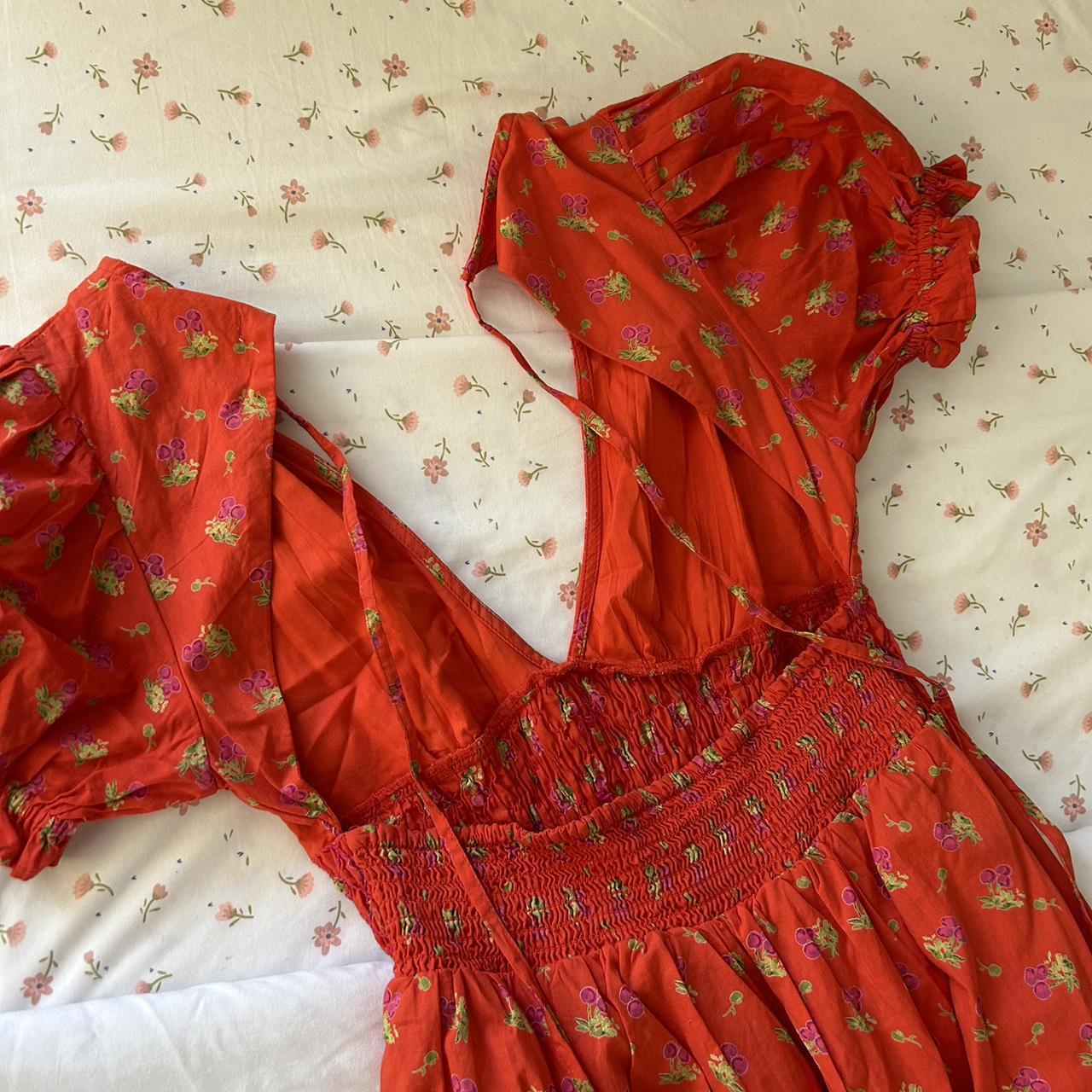 Urban Outfitters long red cherry print dress. Size XS. - Depop