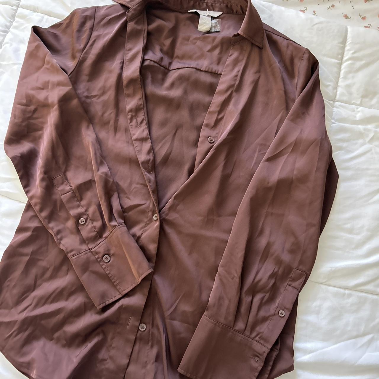 H&M silky dark brown blouse. Size small. - Depop