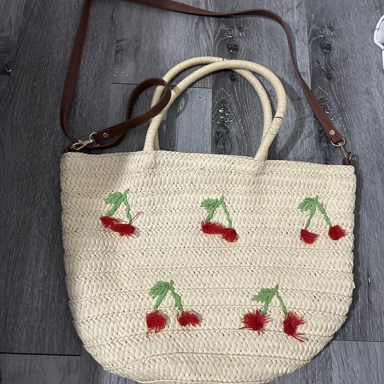 Primark cherry beach bag Pom poms have been... - Depop