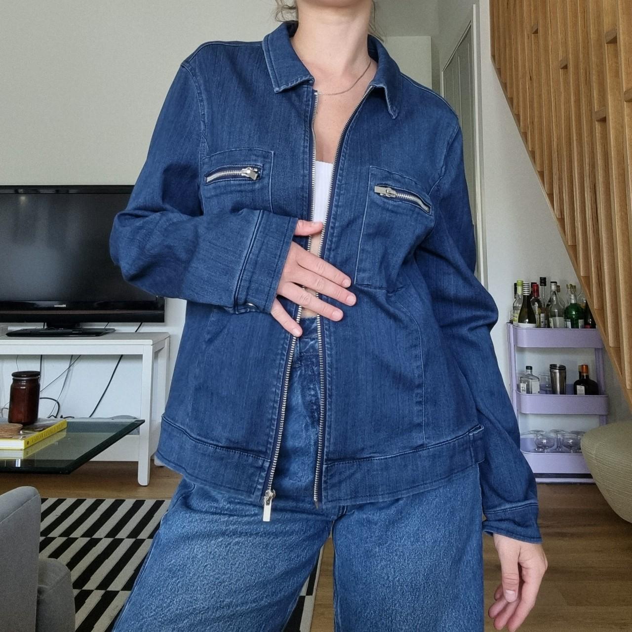 Vintage dark blue denim zip up jacket Coolest denim... - Depop