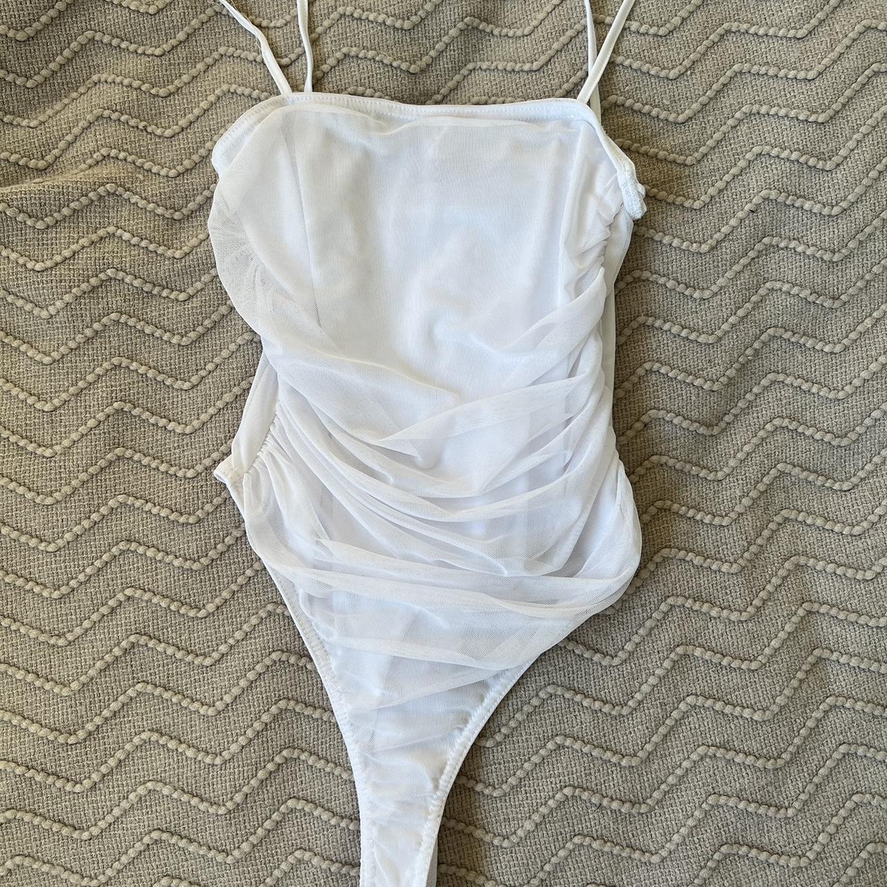 PRETTYLITTLETHING shape white mesh bodysuit. Size... - Depop