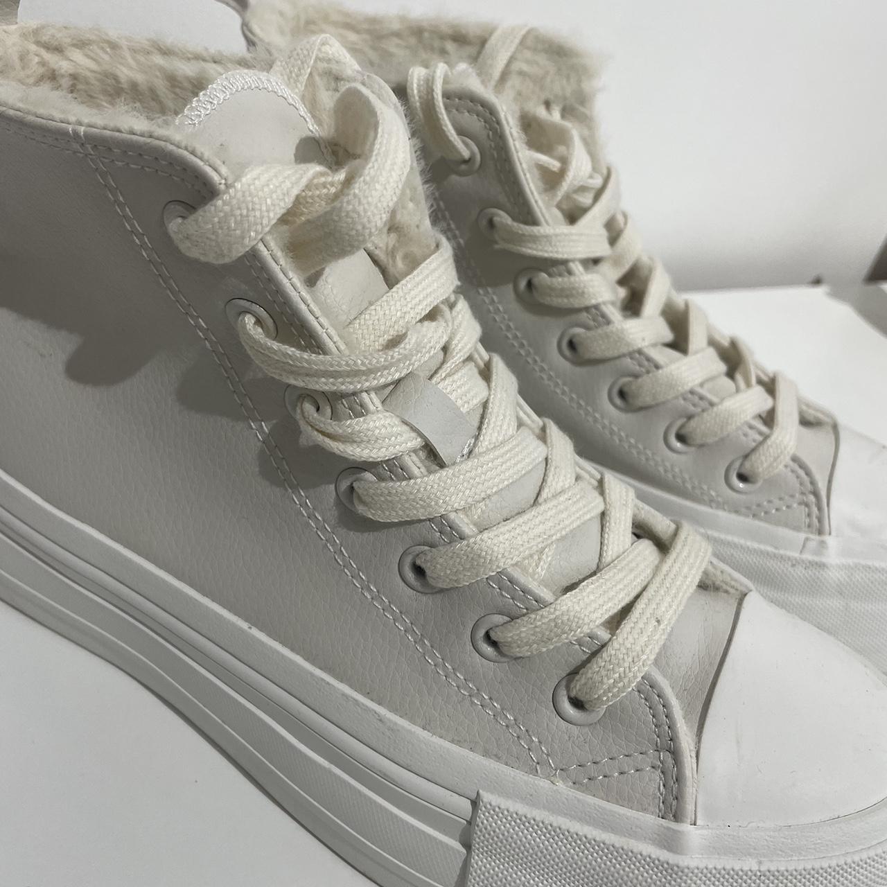 Primark Beige Hi Top Trainers Size 3 Worn once or... - Depop