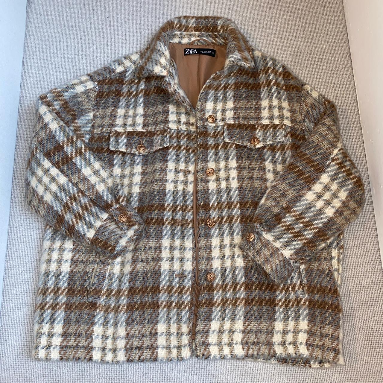 Zara checked shacket Gorgeous brown, blue and cream... - Depop