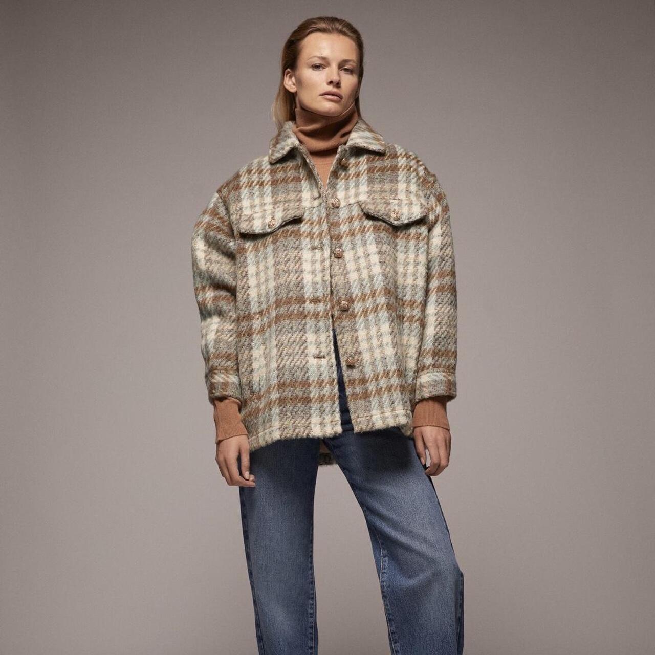 Zara checked shacket Gorgeous brown, blue and cream... - Depop